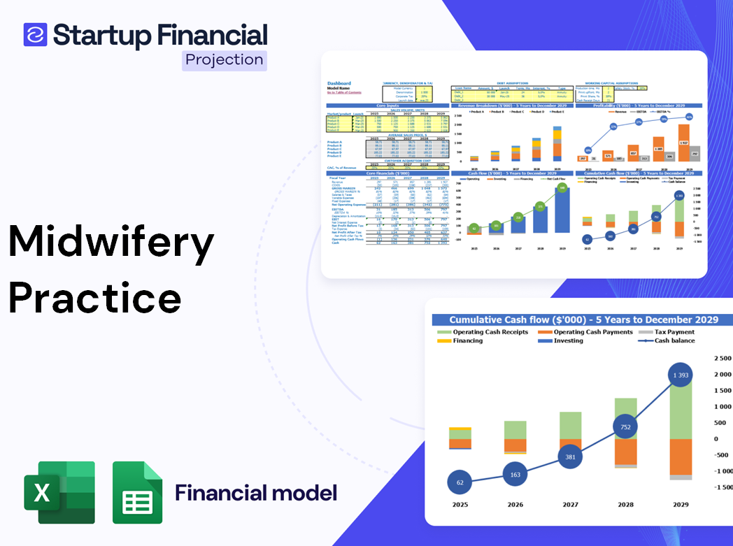 Midwifery Practice Financial Model in Excel Update Anytime